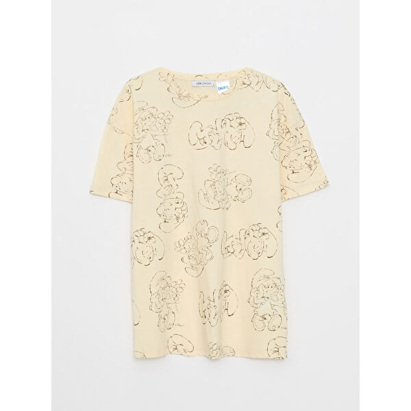 LCW CASUAL Bisiklet Yaka Şirinler Baskılı Kısa Kollu Pamuklu Kadın Tişört