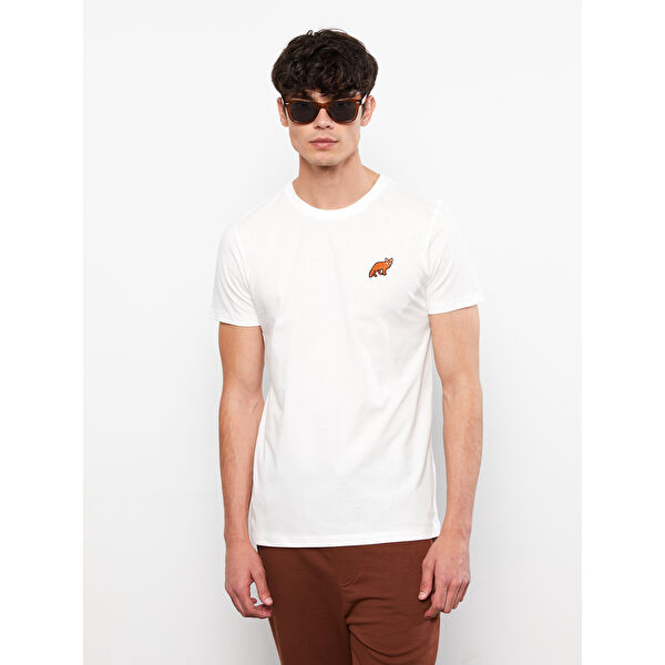 LCW CASUAL Bisiklet Yaka Kısa Kollu Nakışlı Penye Erkek Tişört