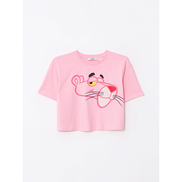 XSIDE Bisiklet Yaka Pink Panther Baskılı Kısa Kollu Pamuklu Crop Kadın Tişört XSIDE Bisiklet Yaka Pink Panther Baskılı Kısa Kollu Pamuklu Crop Kadın Tişört