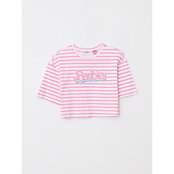 XSIDE Bisiklet Yaka Barbie Baskılı Kısa Kollu Pamuklu Crop Kadın Tişört