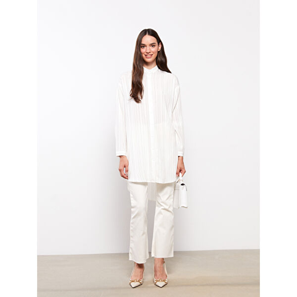 Hakim Yaka Çizgili Uzun Kollu Oversize Kadın Tunik