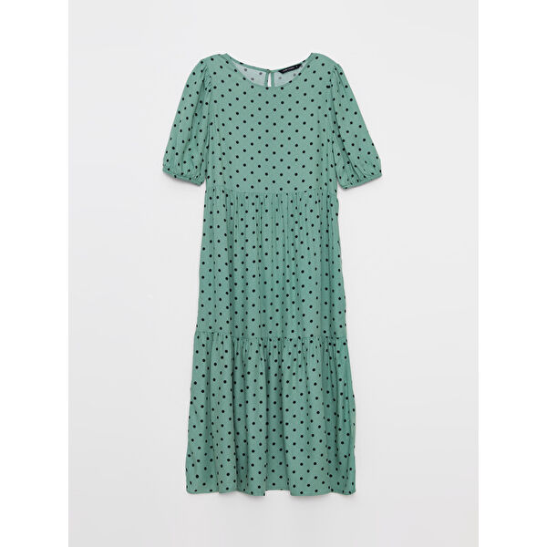 LCW CASUAL Bisiklet Yaka Puantiyeli Kısa Kollu Viskon Kadın Elbise