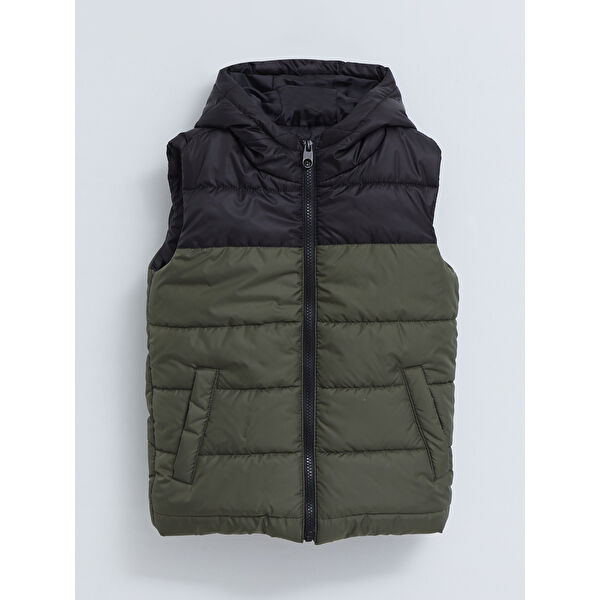 Kapüşonlu Renk Bloklu Erkek Çocuk Şişme Yelek