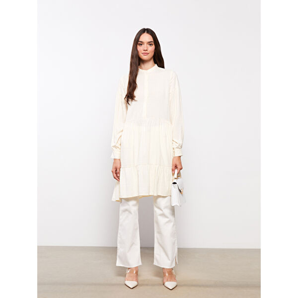 Dik Yaka Kendinden Desenli Uzun Kollu Krep Kumaş Kadın Tunik Dik Yaka Kendinden Desenli Uzun Kollu Krep Kumaş Kadın Tunik