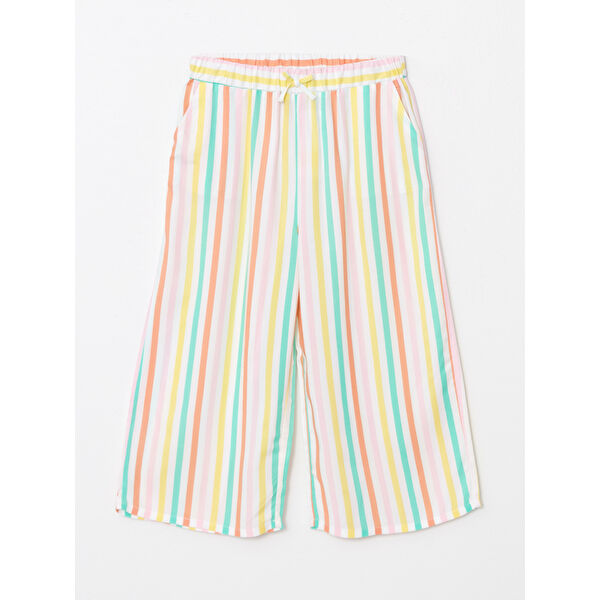 Beli Lastikli Geniş Paça Viskon Kız Çocuk Capri