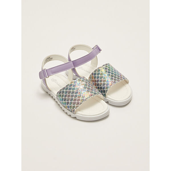 Desenli Tek Bantlı Cırt Cırtlı Kız Çocuk Sandalet