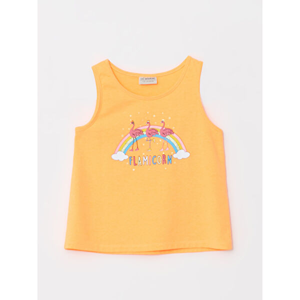 Bisiklet Yaka Baskılı Pamuklu Kız Çocuk Atlet