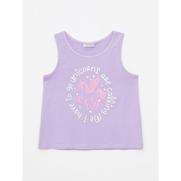 Bisiklet Yaka Baskılı Pamuklu Kız Çocuk Atlet