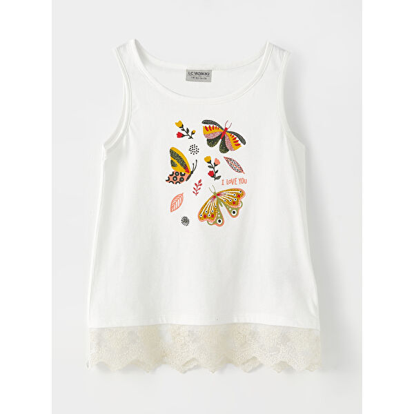 Bisiklet Yaka Baskılı Pamuklu Kız Çocuk Atlet