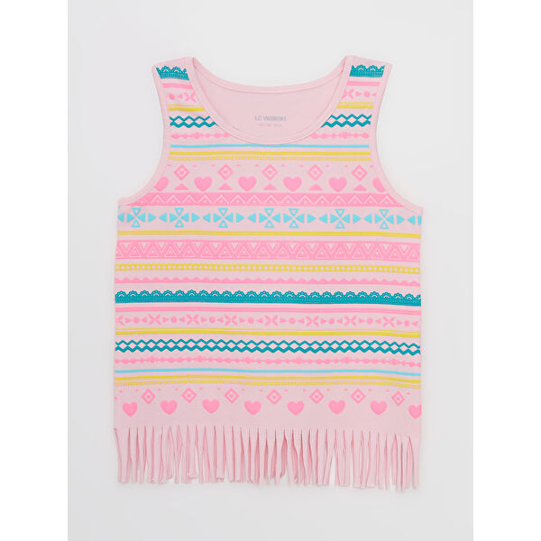 Bisiklet Yaka Baskılı Pamuklu Kız Çocuk Atlet