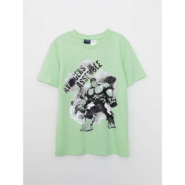 Bisiklet Yaka Avengers Baskılı Kısa Kollu Erkek Çocuk Tişört