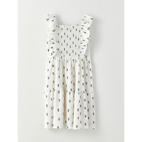 Kare Yaka Desenli Kız Çocuk Elbise Kare Yaka Desenli Kız Çocuk Elbise