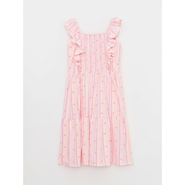 Kare Yaka Desenli Kız Çocuk Elbise Kare Yaka Desenli Kız Çocuk Elbise