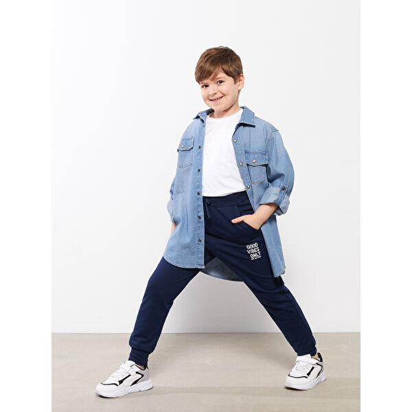 Geniş Beden Beli Lastikli Baskılı Erkek Çocuk Jogger Eşofman Altı