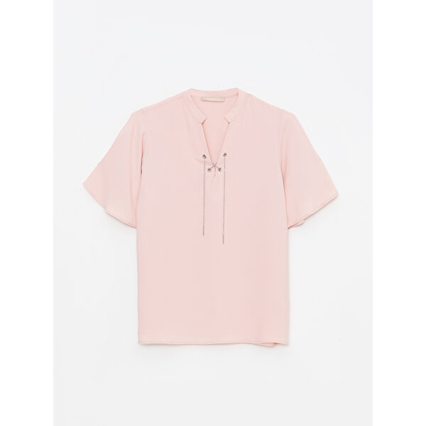 Kaçık Yaka Düz Kısa Kollu Poplin Kadın Bluz Kaçık Yaka Düz Kısa Kollu Poplin Kadın Bluz