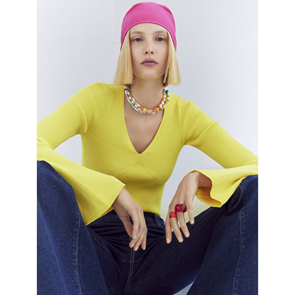 SUDI ETUZ X LC WAIKIKI UZUN KOLLU KADIN SARI TRİKO KAZAK