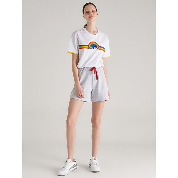 Benetton Beli Lastikli Nakışlı Kadın Şort