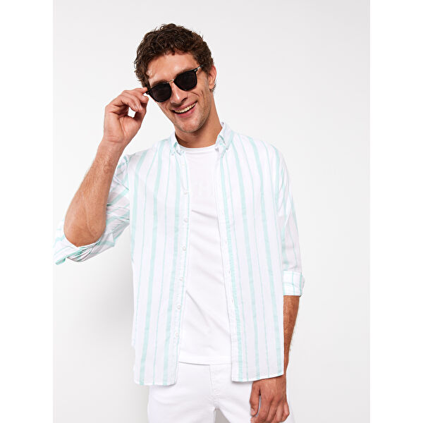 Regular Fit Uzun Kollu Çizgili Erkek Gömlek