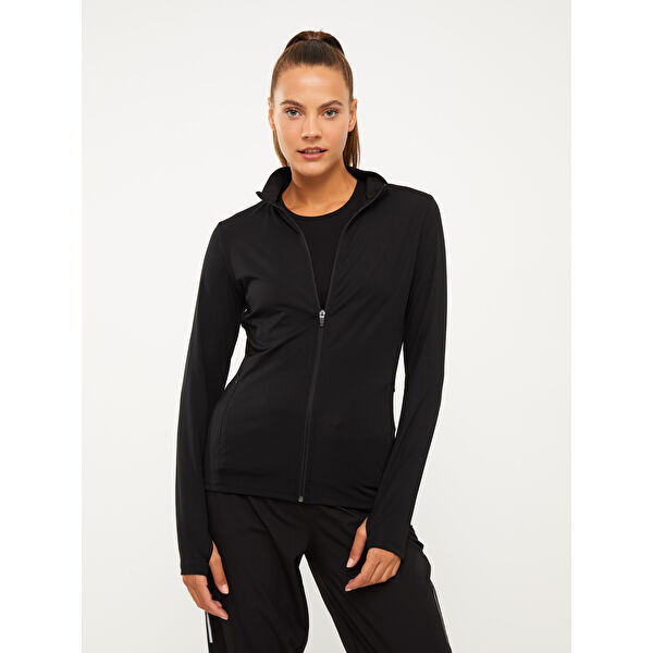 Dik Yaka Baskılı Uzun Kollu Kadın Outdoor Spor Hırka