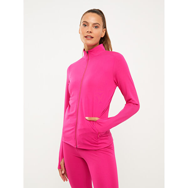 Dik Yaka Baskılı Uzun Kollu Kadın Outdoor Spor Hırka