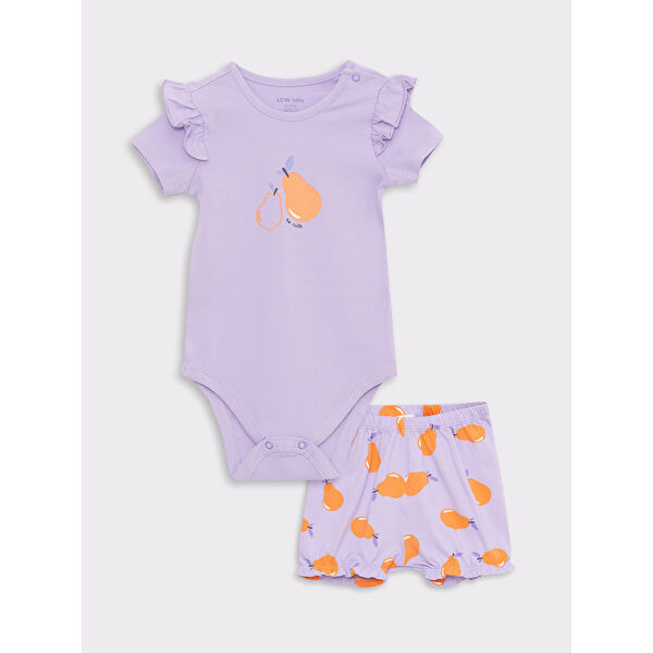 Bisiklet Yaka Kısa Kollu Baskılı Kız Bebek Çıtçıtlı Body ve Şort 2'li Takım Bisiklet Yaka Kısa Kollu Baskılı Kız Bebek Çıtçıtlı Body ve Şort 2'li Takım