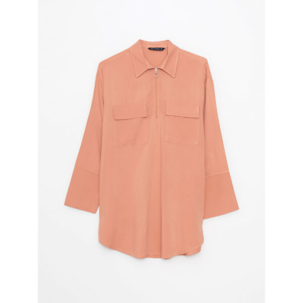 MODEST Gömlek Yaka Düz Uzun Kollu Oversize Viskon Kadın Tunik MODEST Gömlek Yaka Düz Uzun Kollu Oversize Viskon Kadın Tunik