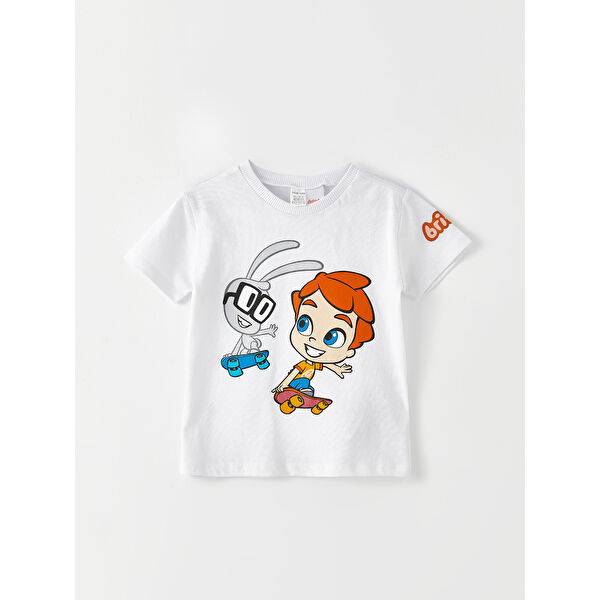 Bisiklet Yaka Kısa Kollu Briko Baskılı  Pamuklu Erkek Bebek Tişört