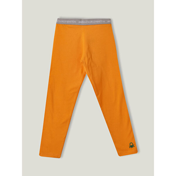 Benetton Beli Lastikli Nakış Detaylı Pamuklu Kız Çocuk Uzun Tayt