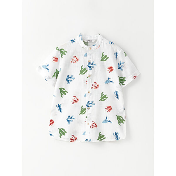 Hakim Yaka Desenli Kısa kollu Gabardin Erkek Çocuk Gömlek