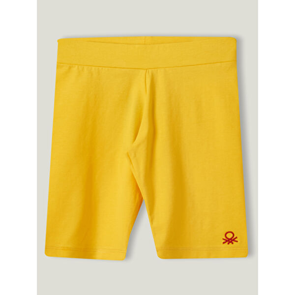 Benetton Beli Lastikli Nakış Detaylı Pamuklu Kız Çocuk Kısa Tayt