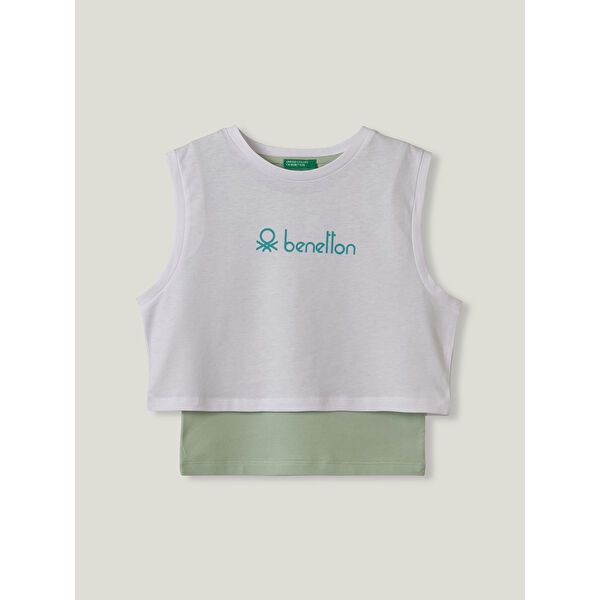 Benetton Bisiklet Yaka Baskılı Pamuklu Kız Çocuk Crop Tişört ve Atlet Benetton Bisiklet Yaka Baskılı Pamuklu Kız Çocuk Crop Tişört ve Atlet