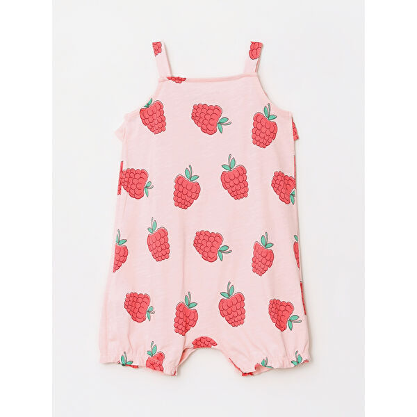 Kare Yaka Askılı Baskılı Kız Bebek Tulum