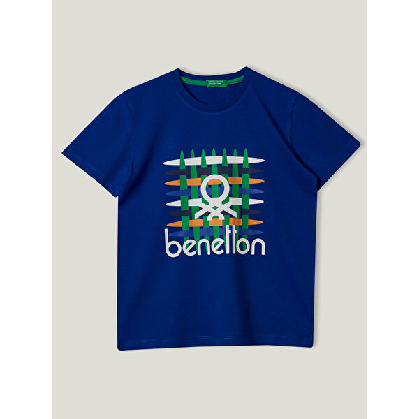Benetton Bisiklet Yaka Baskılı Kısa Kollu Erkek Çocuk Tişört