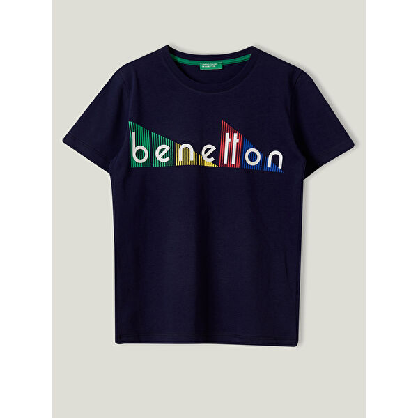 Benetton Bisiklet Yaka Baskılı Kısa Kollu Erkek Çocuk Tişört