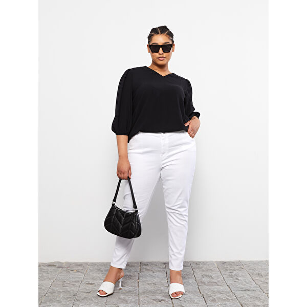 Skinny Fit Düz Cep Detaylı Kadın Rodeo Jean Pantolon