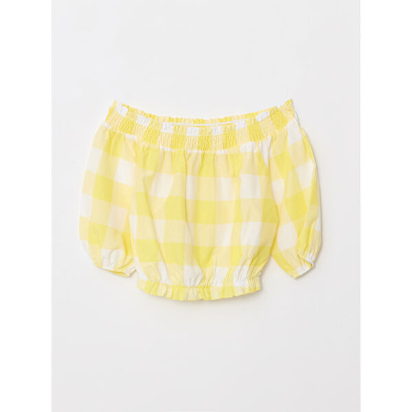 LCW LIMITED Kayık Yaka Ekose Kısa Kollu Poplin Kadın Bluz