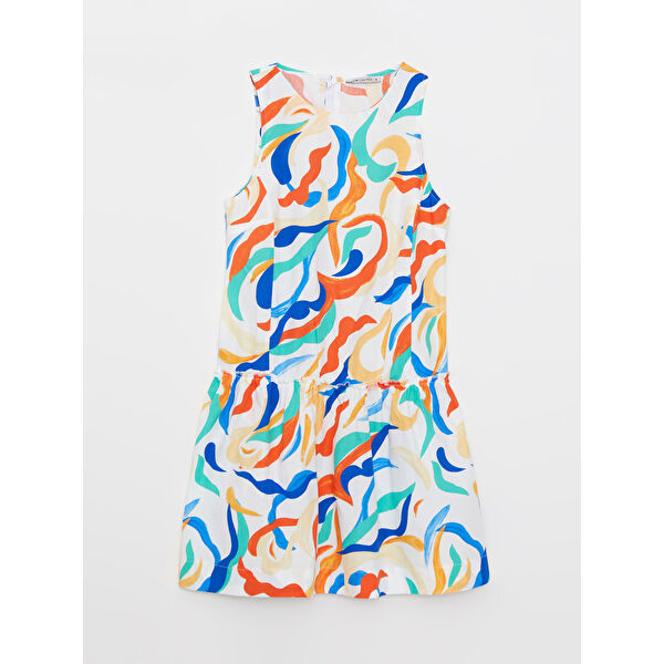 LCW LIMITED Bisiklet Yaka Desenli Kolsuz Poplin Kadın Elbise