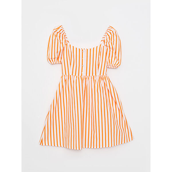 LCW LIMITED U Yaka Çizgili Kısa Kollu Poplin Kadın Elbise