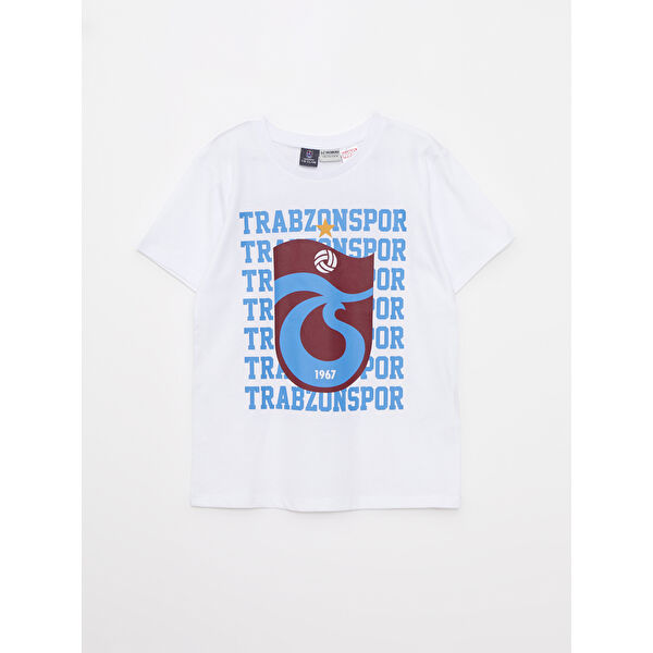 Bisiklet Yaka Trabzonspor Baskılı Kısa Kollu Pamuklu Erkek Çocuk Tişört