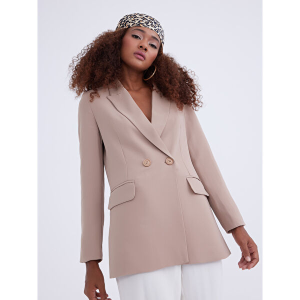 Sateen Önden Düğme Kapamalı Düz Uzun Kollu Salaş Krep Kadın Blazer Ceket Sateen Önden Düğme Kapamalı Düz Uzun Kollu Salaş Krep Kadın Blazer Ceket