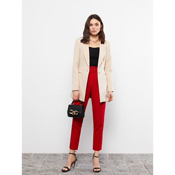 Sateen Önden Düğme Kapamalı Düz Uzun Kollu Kadın Ceket