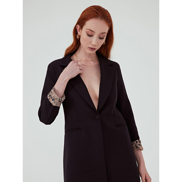 Sateen Önden Düğme Kapamalı Düz Uzun Kollu Kadın Ceket