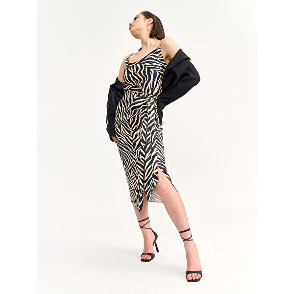 Sateen Zebra Desenli Saten Kadın Pareo Etek Sateen Zebra Desenli Saten Kadın Pareo Etek