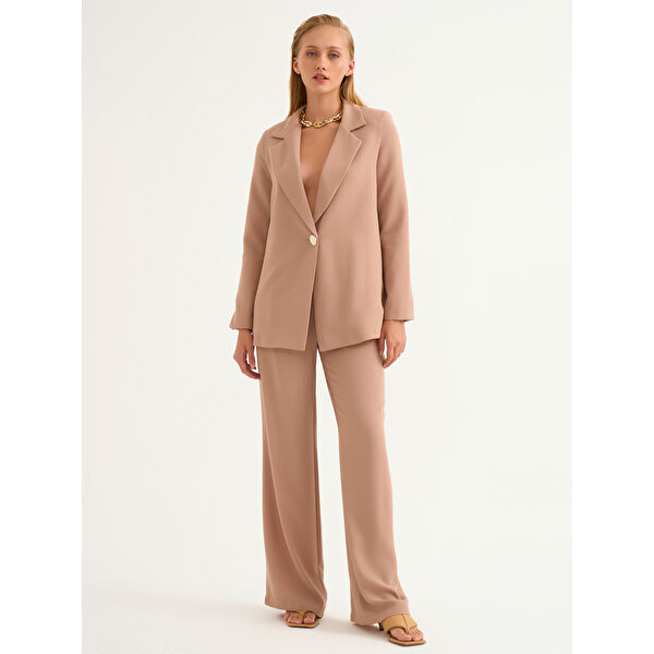 Sateen Rahat Kalıp Düz Geniş Paça Krep Kadın Pantolon