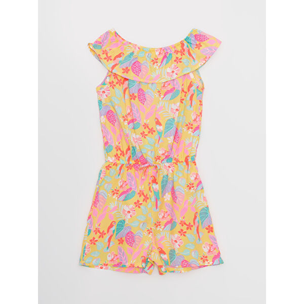 Kayık Yaka Desenli Viskon Kız Çocuk Tulum Kayık Yaka Desenli Viskon Kız Çocuk Tulum