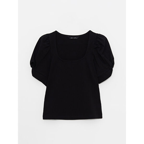 U Yaka Düz Kısa Kollu Bürümcük Kadın Bluz