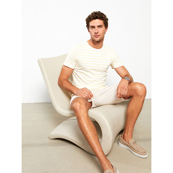 Bisiklet Yaka Kısa Kollu Çizgili Penye Erkek Tişört