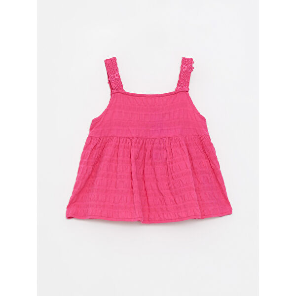 Kare Yaka Askılı Basic Pamuklu Kız Bebek Bluz