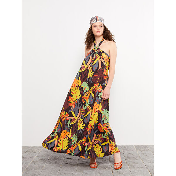 Halter Yaka Desenli Kadın Elbise