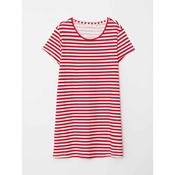 LCW DREAM Bisiklet Yaka Çizgili Kısa Kollu Pamuklu Kadın Gecelik